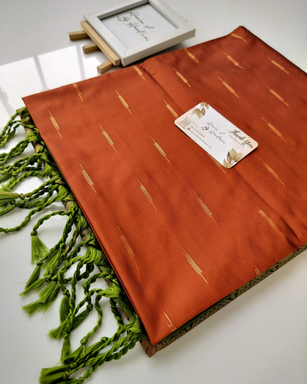 Vegan Silk Saree - Terracotta Ikkat – Heaven Of Handlooms